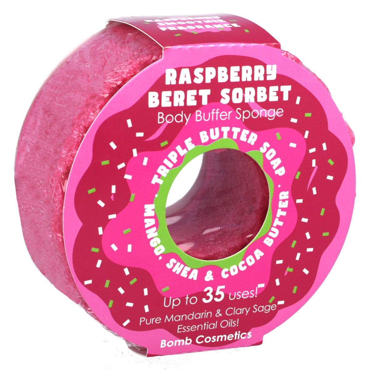 Raspberry Beret Sorbet Body Buffer Sponge – Bomb Cosmetics UK
